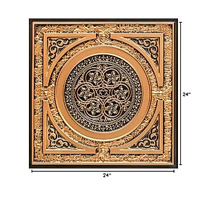 From Plain To Beautiful In Hours 225 Steampunk PVC 2' x 2' Lay-in or Glue-up Ceiling Tile, Pack of 10, Antique Gold, 10 Piece