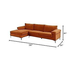 Casa Andrea Milano llc Modern Large Velvet Fabric Sectional Sofa L Shape Couch with Extra Wide Chaise Lounge, Orange