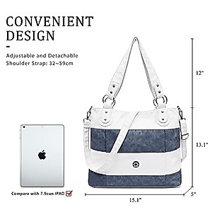 Angel Kiss Hobo Shoulder Purses for Women Large Soft Washed PU Leather Stripe Crossbody Handbags (White/L.Blue)