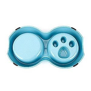 FUUIE Bowls for Food and Water Eco Friendly Slow Feeder Double Dog Bowl for Dogs Cats Stainless Steel Anti Slip Pet Food Doggy Bowl Drinking (Color : Blue)