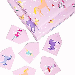 CENTRAL 23 - Fairies and Unicorn Wrapping Paper - 6 Sheets of Mystical Gift Wrap for Girls - Cute Butterfly and Flowers for Her - Pink Purple Birthday Giftwrap - Recyclable