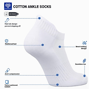Closemate Ankle Athletic Running Socks 7 Pairs Low Cut Wicking Sport Cushion Tab Socks for Men and Women (7White, Size L)