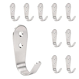 NearMoon Coat Hooks Wall Mounted, Stainless Steel Wall Hooks Heavy Duty Robe Hanger Rustproof for Hanging Coat Towel Hat Key Bag on Bathroom/Kitchen, 10 Pack (Brushed Nickel)