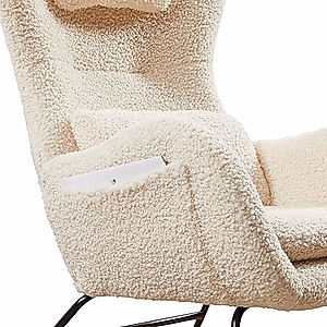 FEELLE Upholstered Nursery Rocking Chair - Comfy Modern Rocking Chair with Padded Seat, High Backrest, and Armrests for Living Room Bedroom Offices (Beige)