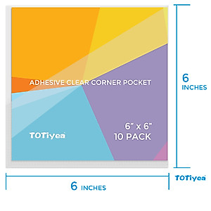 TOTiyea 10 Pack Adhesive Clear Corner Pockets 6 x 6 Inch Sticky Pocket, Self Adhesive Planner Pockets, Adds Extra Storage Space to Notebooks, Folders, Planner Accessories