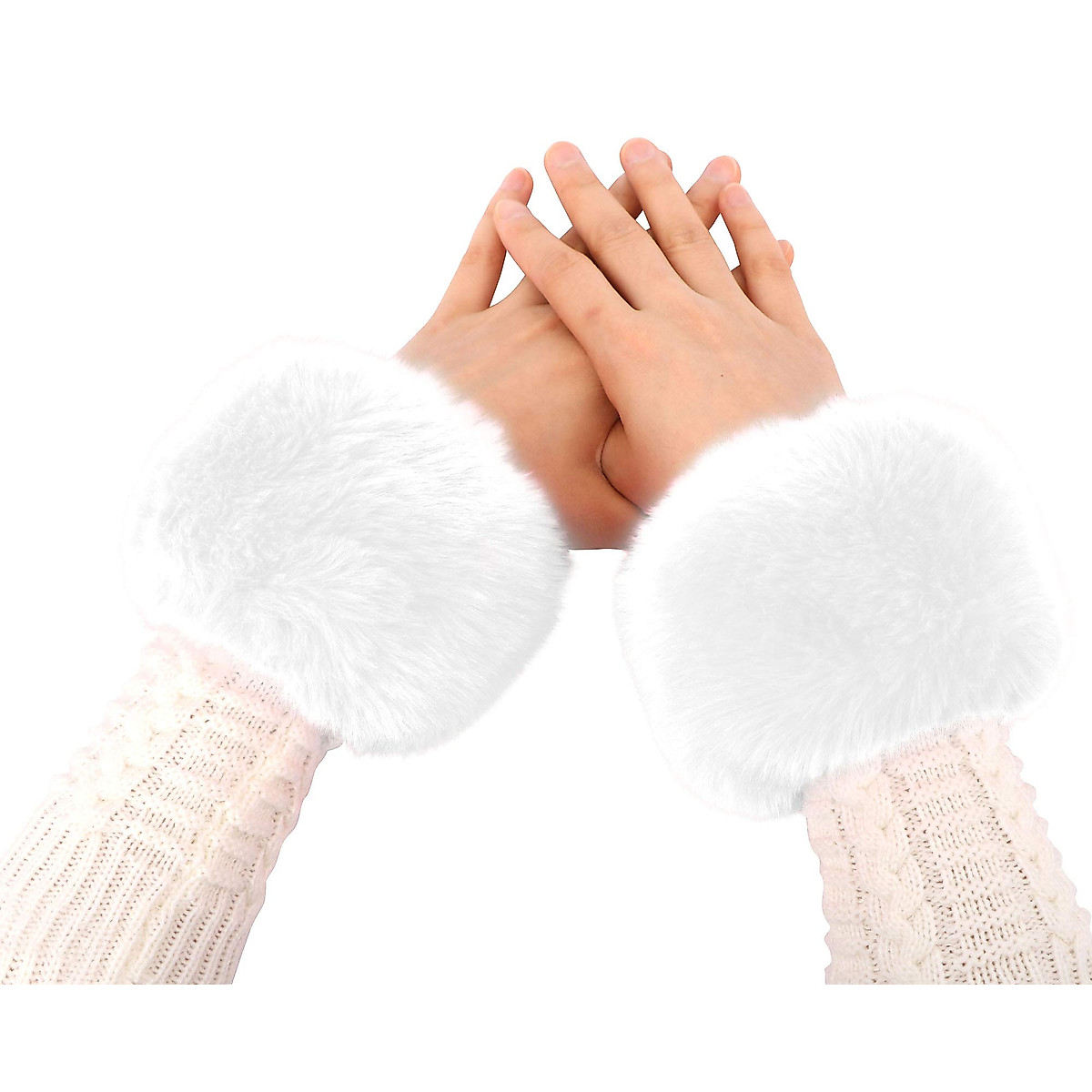 Simplicity Women's Winter Faux Fur Short Wrist Cuff Warmers (White-1)