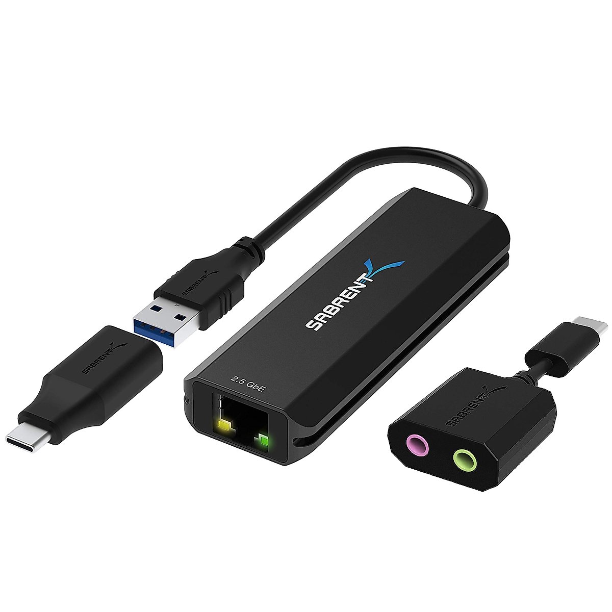 Sabrent USB Type-A or Type-C to 2.5 Gigabit Ethernet Adapter + USB Type-C External Stereo Sound Adapter