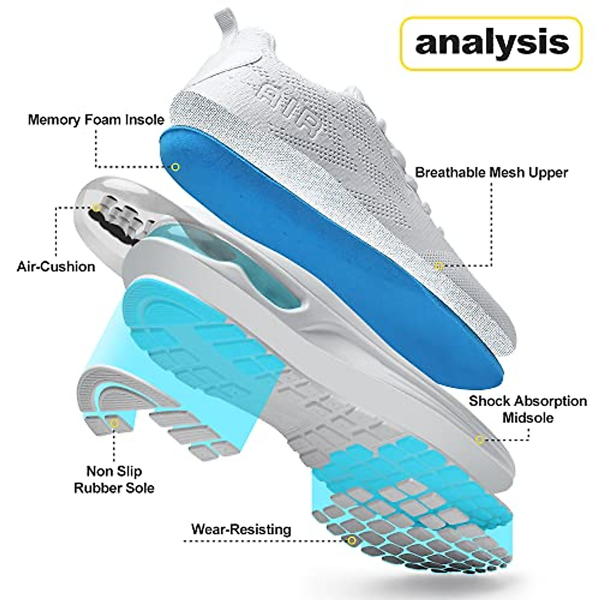 RUMPRA Women Sneakers Lightweight Air Cushion Gym Fashion Shoes Breathable Walking Running Athletic Sport(B-White,US 8