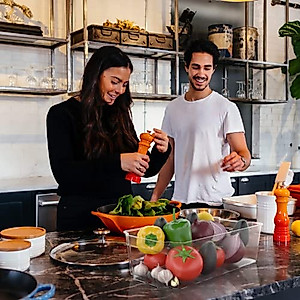 Simply Gourmet Refrigerator Organizer Bins - Set of 6 Clear, Stackable Freezer and Fridge Organizer Containers w/Chalk Pen and Labels - Essential Pantry & Kitchen Organization and Storage