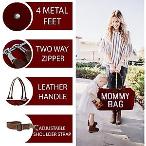 CHQEL Diaper Bag Tote with 2 Organizers, Multifunctional Large Mommy Bag for Hospital & Baby Diaper Travel Bag for Baby Care (BURGUNDY)