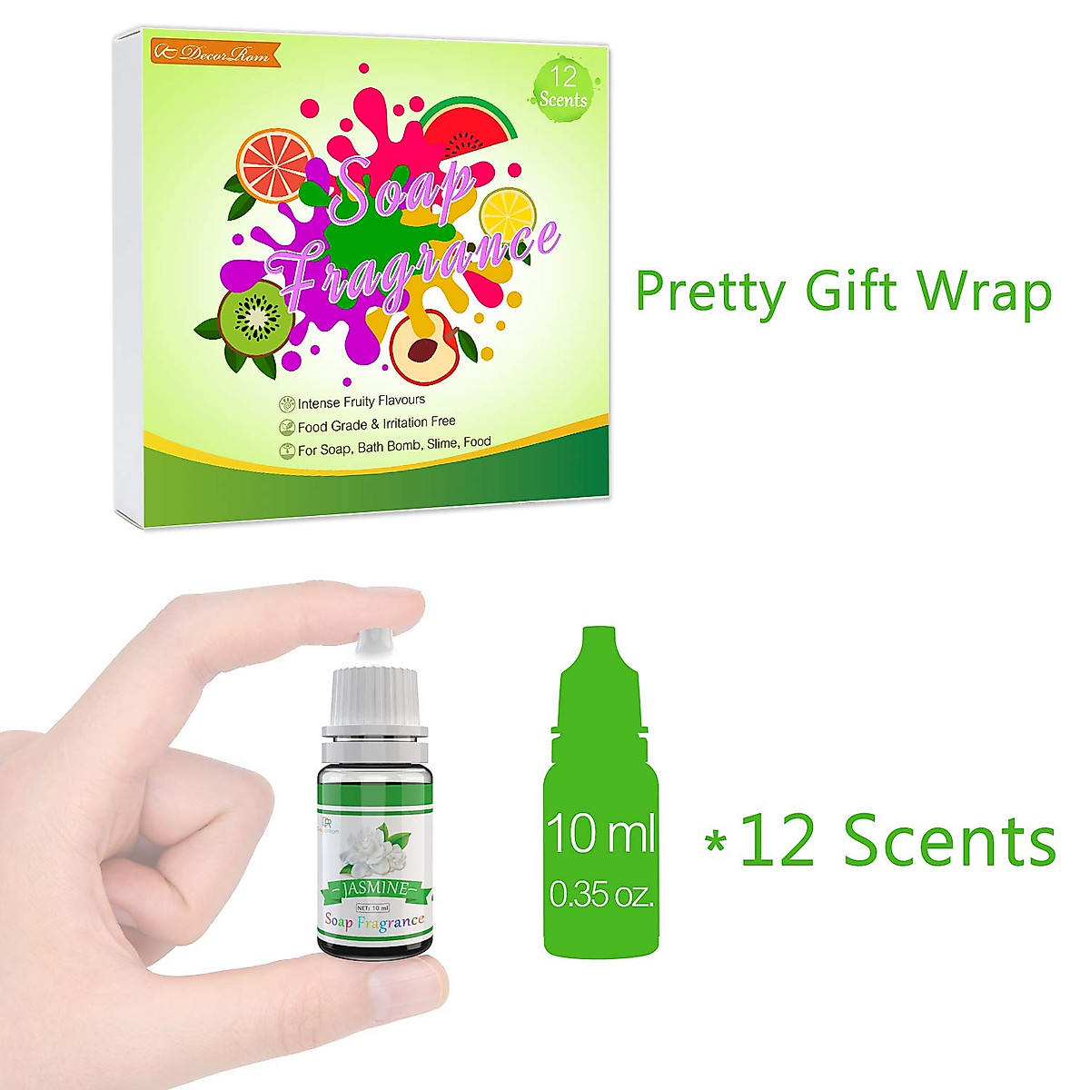 Soap Fragrance Oil - 12 Liquid Soap Scents Set for Bath Bomb Making, Soap Making Supplies, DIY Slime - Concentrated Food Grade Soap Flavoring Bath Bomb Scents for Cosmetic, Crafts - 10ml/0.35oz Each