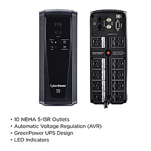 CyberPower CP900AVR AVR UPS System, 900VA/560W, 10 Outlets, Mini-Tower