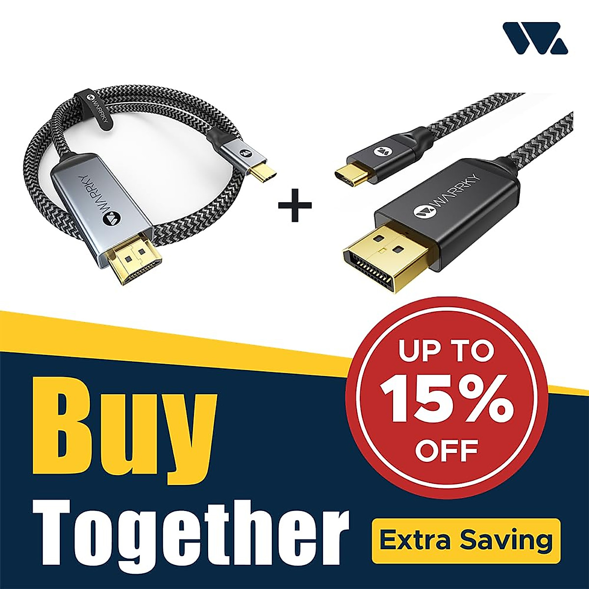 Warrky USB C to DisplayPort Cable (4K60Hz, 2K165Hz) + USB C to HDMI Cable (4K30Hz) Bundle