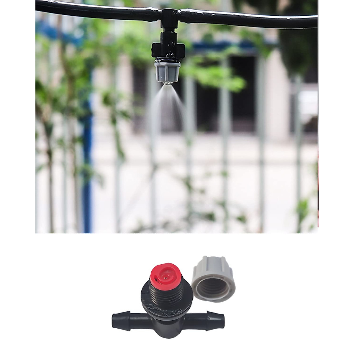 La Farah 50pcs Micro Spray Irrigation Drippers,Three-Way Integrated Atomizing Nozzle, Patio Cooling Garden Greenhouse Drip Irrigation System Kit Parts Emitters for 1/4" Irrigation Tubing