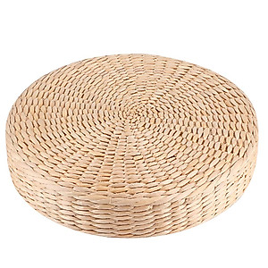 Straw Flat Seat Cushion, Cattail Knitted Cushion Breathable Handmade Straw Mat Round Pouf Tatami Cushion Thicken Floor Cushion Chair Seat Mat for Zen, Yoga, Tea Ceremony, Floor Window, Tatami