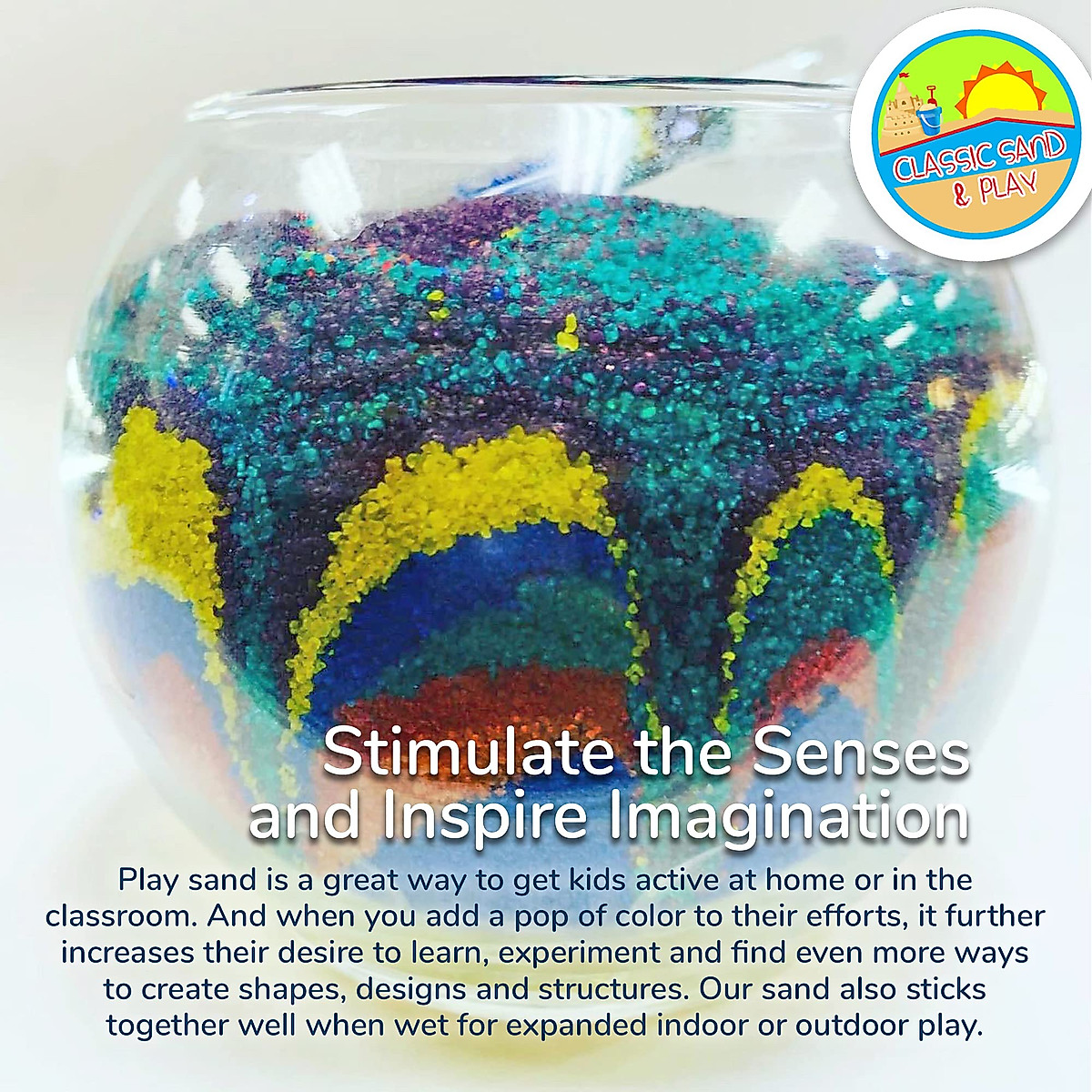 Classic Sand and Play Colored Play Sand Multipack, 6 Pack of 2.5 lb. Bags, Fun for Building, Sandbox, Therapy Tables, Arts and Crafts Use, Stimulate Sensory Skills, Stainless Color