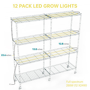 Bstrip Plant Shelf with Grow Light, 4-Tier Large Grow Light Shelf with Wheels, Stainless Steel, 12-Pack 288W T8 Full Spectrum Grow Lights for Seed Starting(57.4" L x 13.8" W x 59" H)