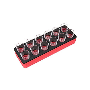 Polar Whale 2 Shot Glass Holders Organizer Modern Tray for Home Kitchen Bar or Club Party Durable Red and Black Durable Foam Serving Rack 14.5 Inches Wide Each Holds 12 Shots