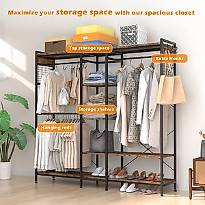 heodmaem Reversible Free Standing Closet Organizer, Heavy Duty Clothes Rack for Hanging Clothes, Corner Closet Shelves, L Shape Garment Rack with Shelves