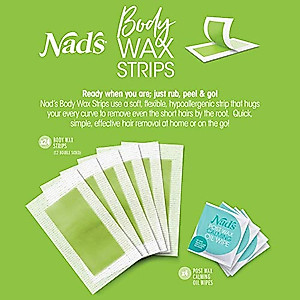 Nad's Body Wax Strips Hair Removal For Women At Home plus 4 Calming Oil Wipes, 24 Count