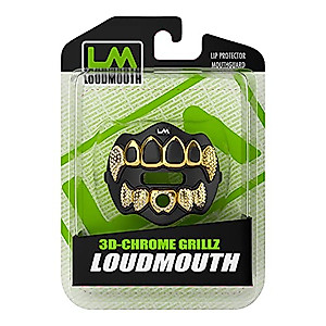 Loudmouth Football Mouth Guard - 3D Chrome Grillz Football Mouthpiece, Fits Adult & Youth, Mouth Guard Football Accessories (3D Grillz Bling - Chrome Black/Gold)