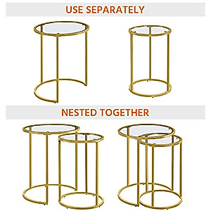 Yaheetech Round Nesting Side Table Stacking Coffee Table, Set of 2 Circular Modern End Tables w/Metal Frame & Tempered Glass Top & Protective Foot Pads for Small Space Living Room Bedroom Office
