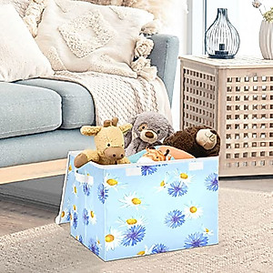 GOODOLD Art Daisy Storage Bins with Lids, 16.5x12.6x11.8in Large Collapsible Fabric Storage Boxes with Handles, Stackable Cube Organizer Containers for Closet Home Office