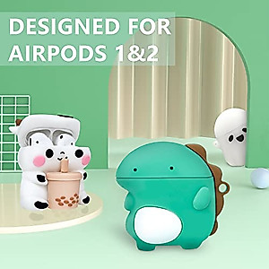 3 Pack Cute Airpod Case for Airpod 2&1,3D Kawaii Cartoon Funny Boba Tea Cow & Glows Ghost Soft Silicone Protective Cover Accessories Skin for Airpods 1&2 Gen Charging Case for Girls Boys Kids Teens