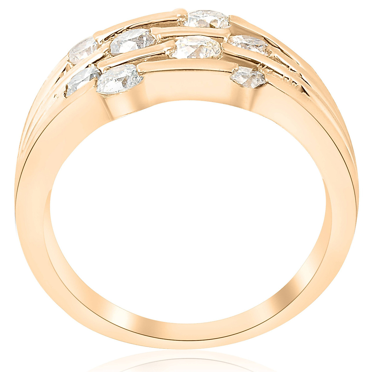 P3 POMPEII3 1ct Yellow Gold Real Diamond 14K Right Hand Womens Fashion Multi Row Ring - Size 8.5