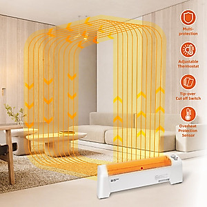 BEYOND HEAT Electric Baseboard Heater, 1500W Convection Heater with Adjustable thermostat and Overheat Protection, Slient Operation Heater for indoor use, White