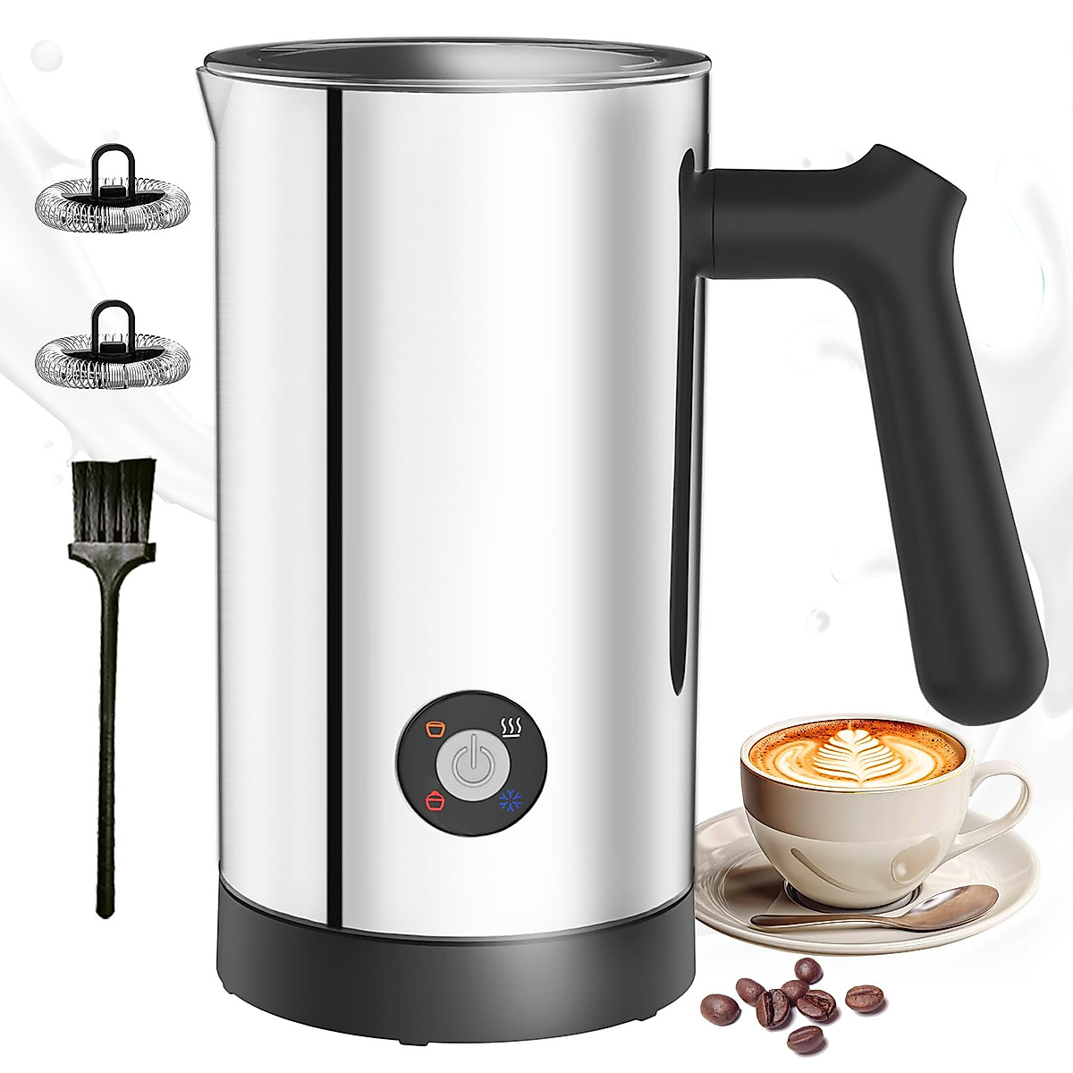 Casimhu Milk Frother Electric, 4-in-1 Milk Frother and Steamer Stainless Steel, 10.6oz Large Capacity, Warm and Cold Foam Maker, Automatic Milk Warmer for Coffee (polished)