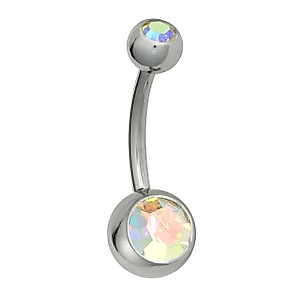 Forbidden Body Jewelry Surgical Steel Internally Threaded Aurora Borealis Double Jeweled CZ Belly Button Ring