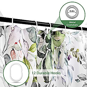 Nuseiis Sage Green Eucalyptus Shower Curtain, Watercolor Plant Leaves Shower Curtain with 12 Hooks, Decorative Botanical Shower Curtain 72 x 72 Inch