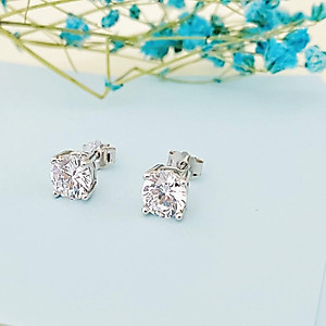925 Sterling Silver Stud Earrings, 5mm Round Clear Cubic Zirconia Studs Earrings for Women Men
