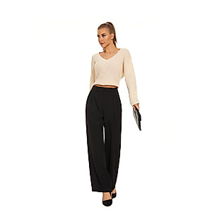 FUNYYZO Women Wide Leg Pants High Elastic Waisted in The Back Business Work Trousers Long Straight Suit Pants