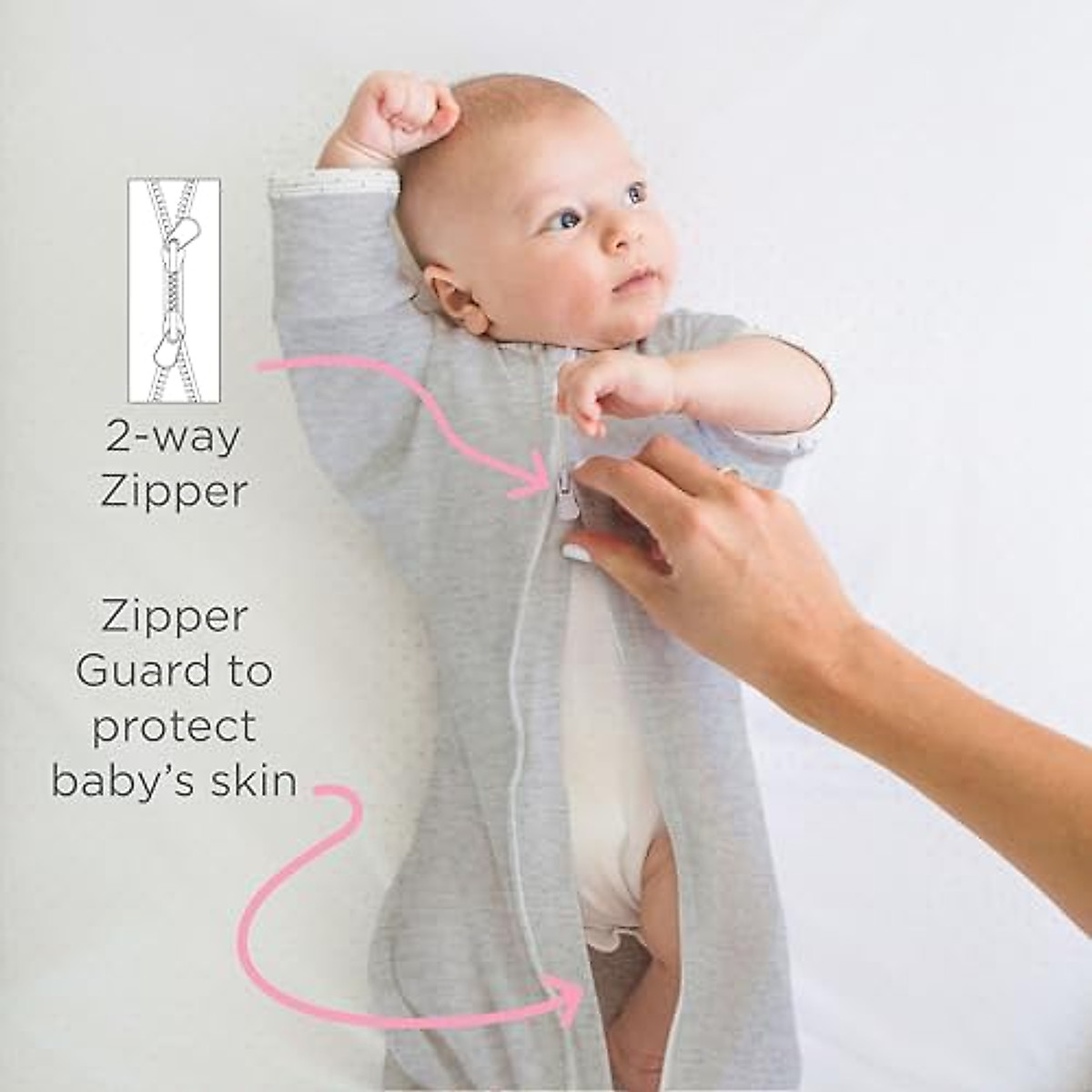 SwaddleDesigns Transitional Swaddle Sack with Arms Up Half-Length Sleeves and Mitten Cuffs, Medium, 3-6 Months, 14-21 lb, Heathered Gray (Arms Up Swaddle, Transition Swaddle Sleep Sack)