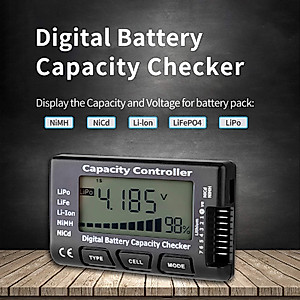 Digital Battery Capacity Tester, Battery Capacity Voltage Checker Controller Tester with LCD for LiPo Life Li-ion NiMH Battery