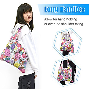 MRYUWB 6 Pcs Set Reusable Grocery Bags, Foldable Shopping Bags, Large Groceries Bags with Pouch Bulk, Ripstop, Easy Carrying，Waterproof, Eco-Friendly, Machine Washable Nylon Tote Bag (Elegant Vintage)