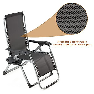 GYUTEI Zero Gravity Chairs,Adjustable Reclining Lounge Chair with Removable Cushion and Cup Holder for Indoor and Outdoor,Supports Over 440lbs(Coffee)