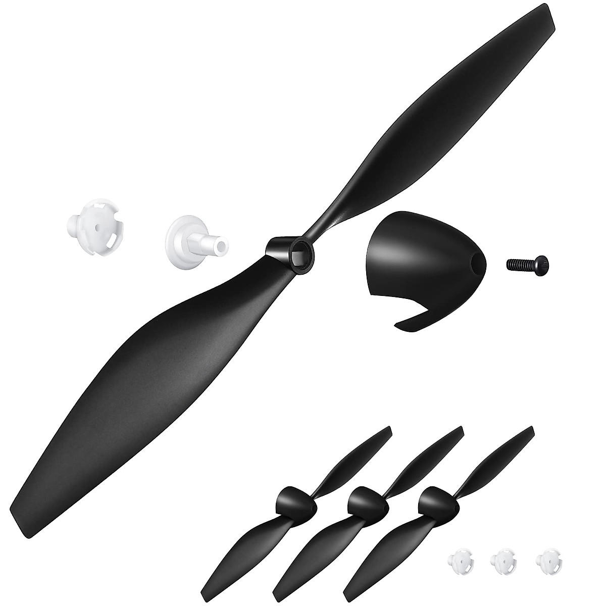 Zhanmai 3 Sets Spare Rc Plane Propellers Rc Airplane Carbon Fiber Nose Cone Compatible with Tr-c285g Plane and Tr-c385 4 Channel Remote Control Airplane with Propeller Savers and Adapters