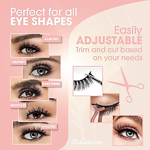 Lamora Reusable False Magnetic Lashes - Fake Magnetic Eyelash Kit With Strong Waterproof Eyeliner, Free Eye Lash Applicator & Protective Gift Storage Box - No Glue False Eyelashes Magnetic Pack