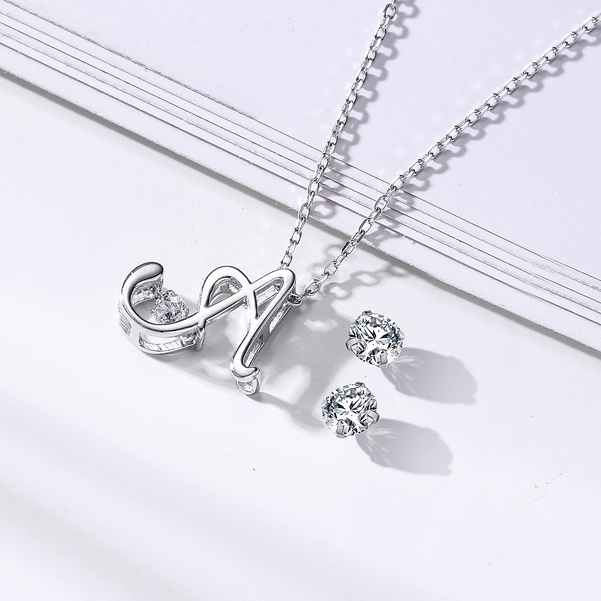 Initial Sterling Silver Necklace Hypoallergenic Silver Jewelry Set/Best Fashion Gift for Women