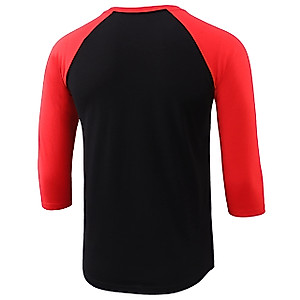 KNQR Mens Casual Basic Soft Tagless 3/4 Sleeve Active Sports Running Hiking Baseball Tee Shirts Black/Flame Red M