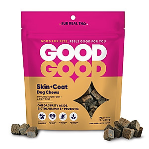 GoodGood Skin + Coat Dog Supplements; Supports Healthy Skin and a Shiny Coat; Chewable Soft Treats with Omega-3 Fatty Acids, and Vitamin E; Probiotics; 90 Natural Flavor Chews