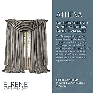 Elrene Home Fashions Athena Faux Crushed-Silk Window Curtain Panel and Valance Set, 52"x95" (2 Panels) & 1 Valance, Sterling
