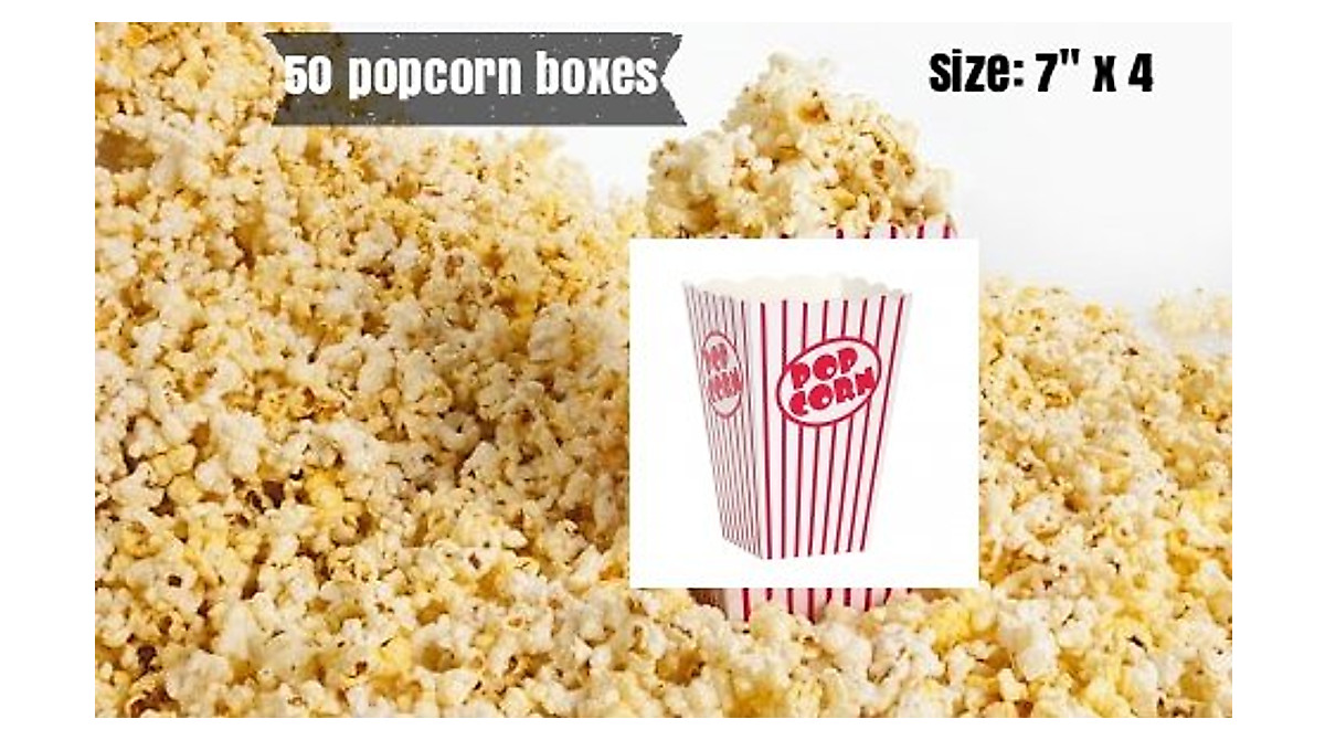 Large Red and White Popcorn Boxes for Parties - 50 Pack