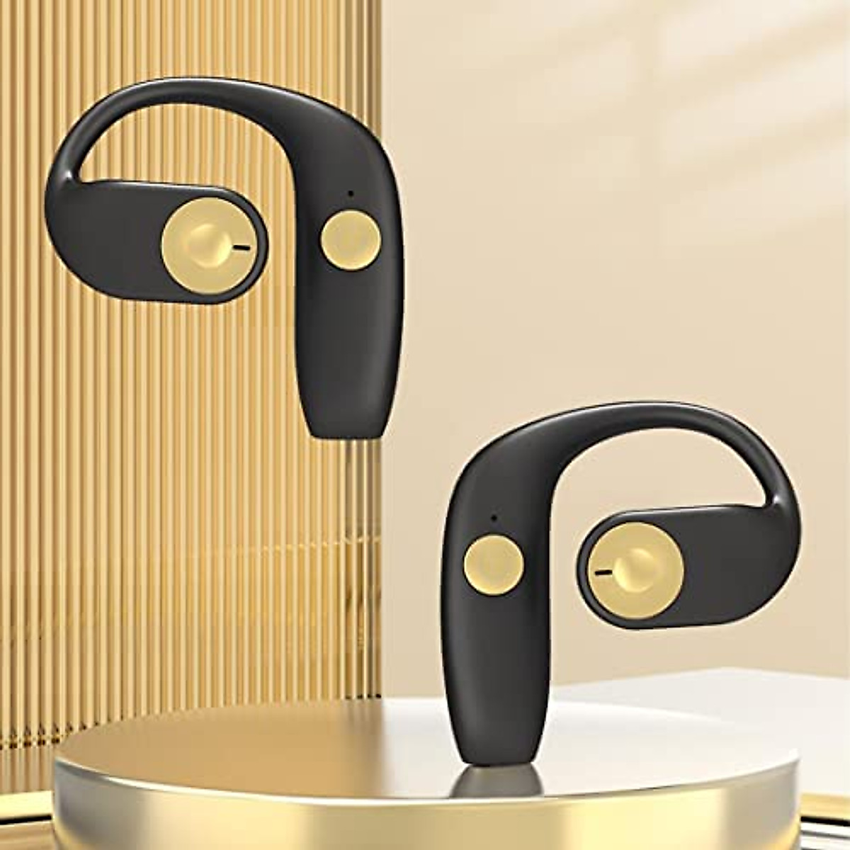 Yrmaups Wireless Bone-Conduction Headset with Earhooks Open Ear Sports Bluetooth 5.2 Earphones, Waterproof Mini Earbuds with Noise Cancelling Mic for Cycling and Driving (Black)