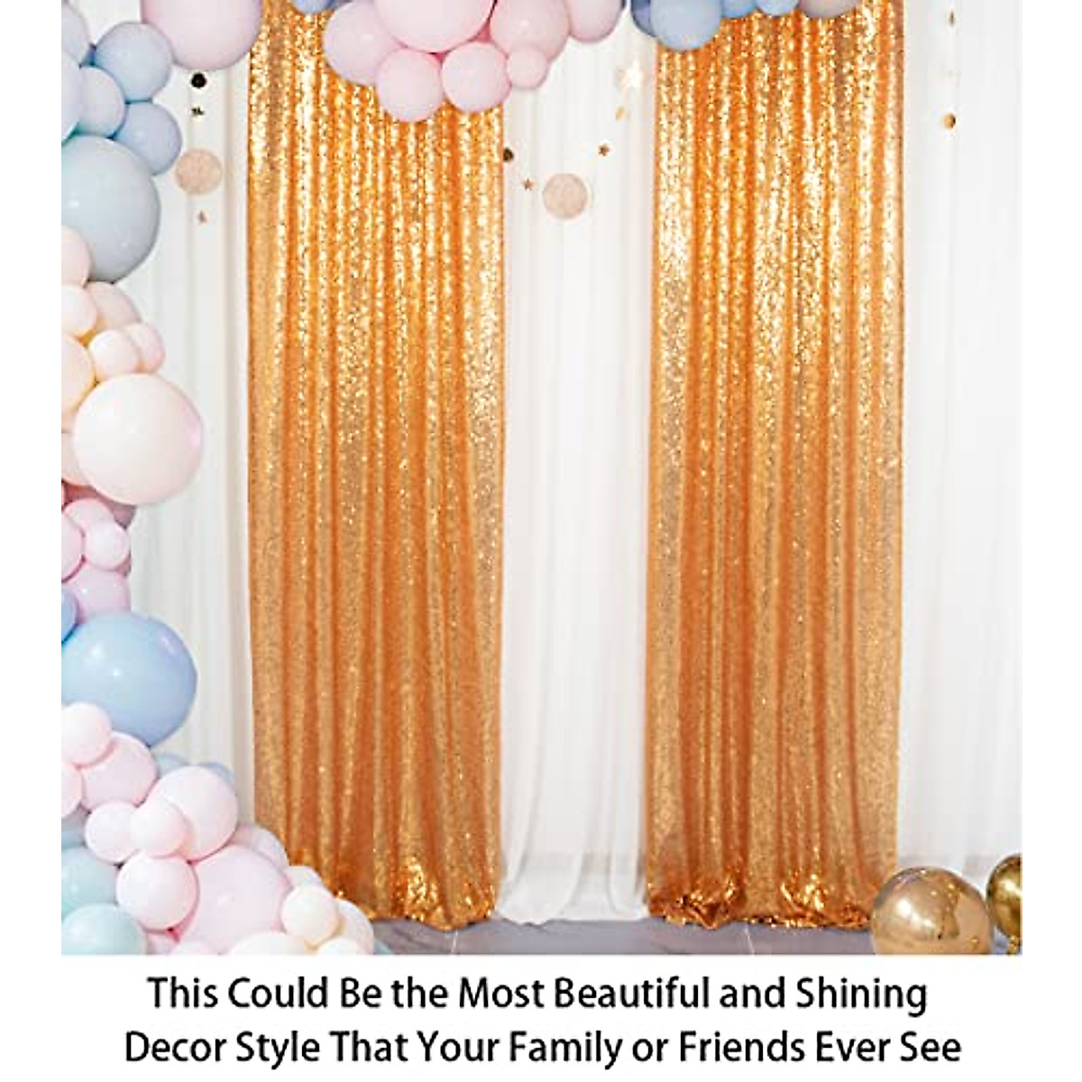 Sequin Curtains 2 Panels Gold 2FTx8FT Sequin Photo Backdrop Sequin Backdrop Curtain Pack of 2-1011E