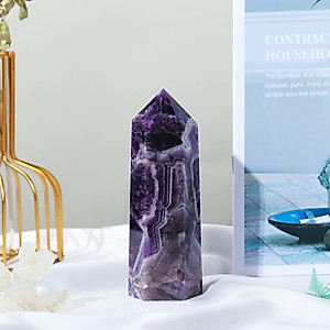Runyangshi Dream Amethyst Wand 4.72"-5" Crystals Tower 6 Faceted Single Point Crystal Healing Crystal for Meditation Reiki Home Decor Gift