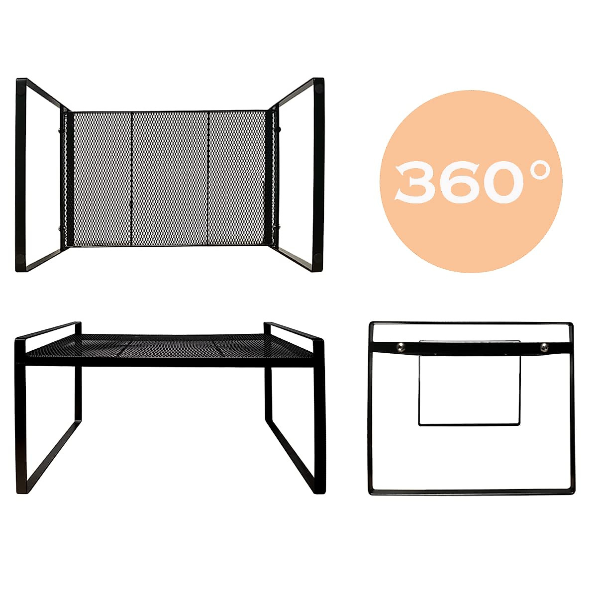 Vicosey Cabinet Shelf , Shelf organizer,Rustproof Kitchen Counter and Cabinet Shelf , Space Saver Under Cabinet Shelf , Cupboard, Plate, Dish, Counter & Pantry Organizer Organization,Black/Iron